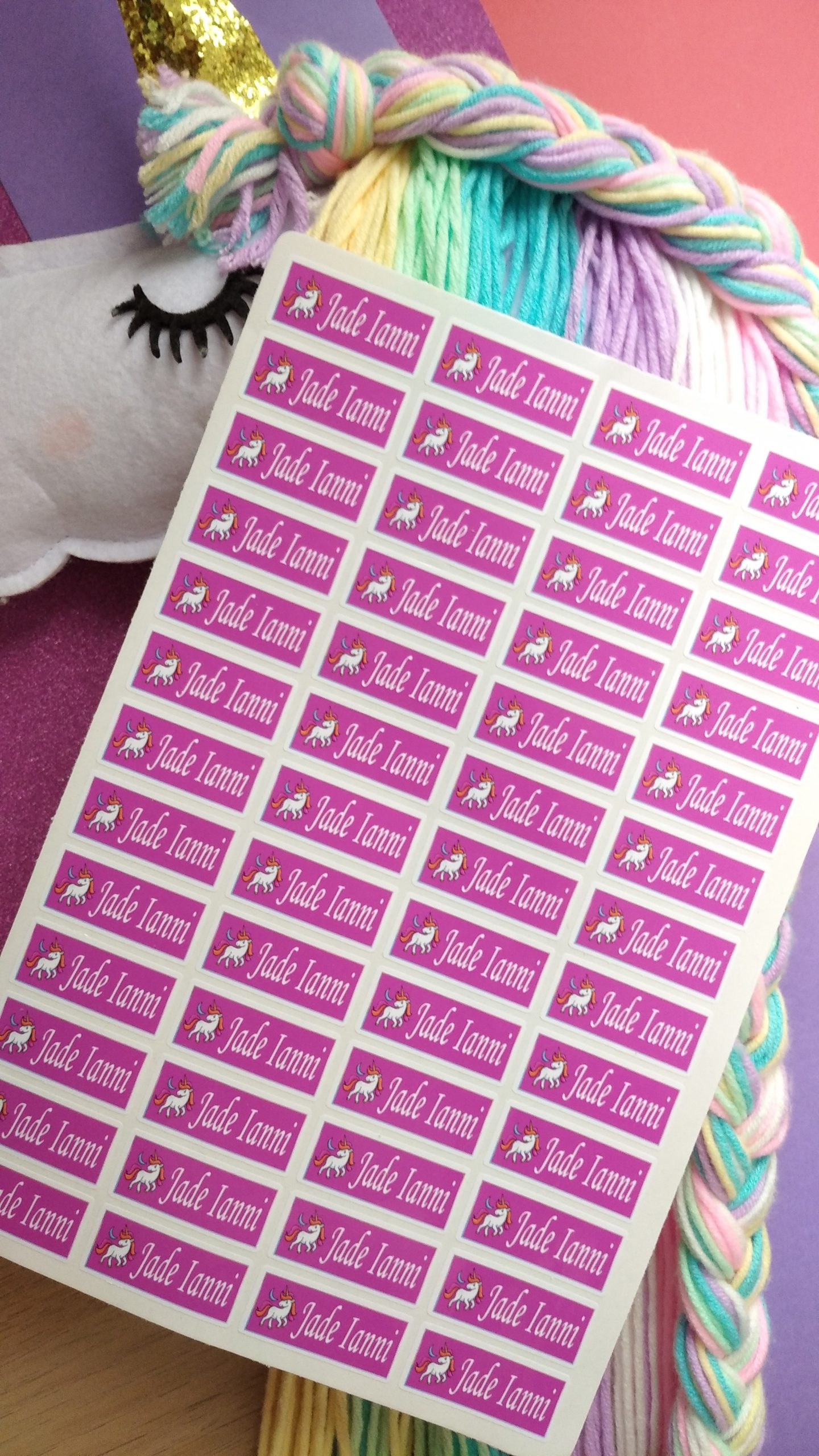 Magenta Unicorn School Name Stickers - Stickerina