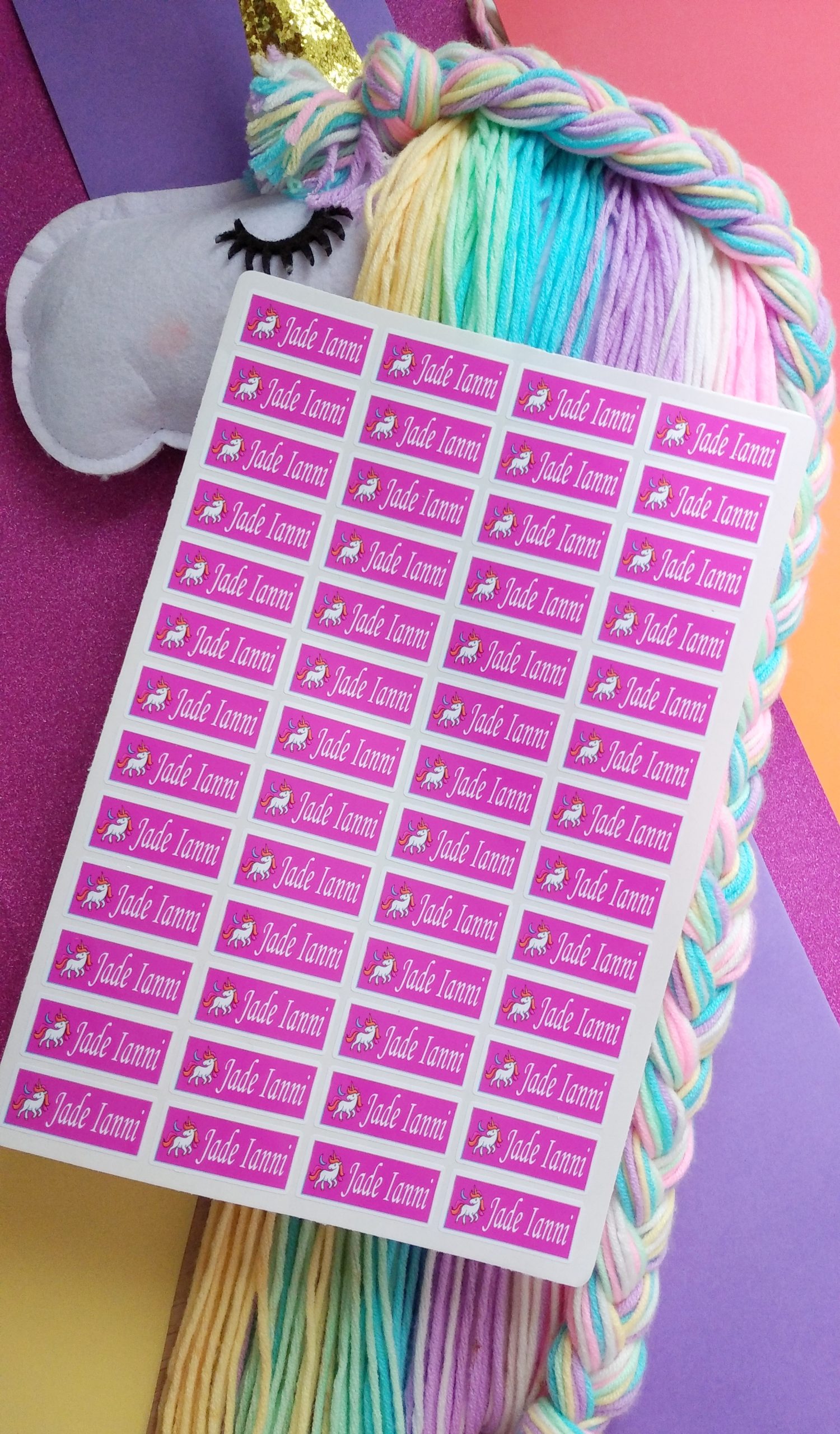 Magenta Unicorn School Name Stickers - Stickerina