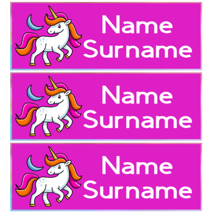 Magenta Unicorn School Name Stickers - Stickerina