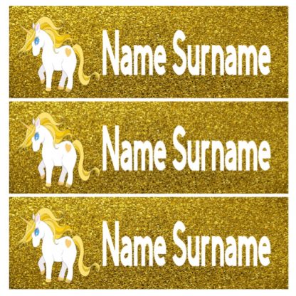 Golden Unicorn School Name Label Stickers - Stickerina
