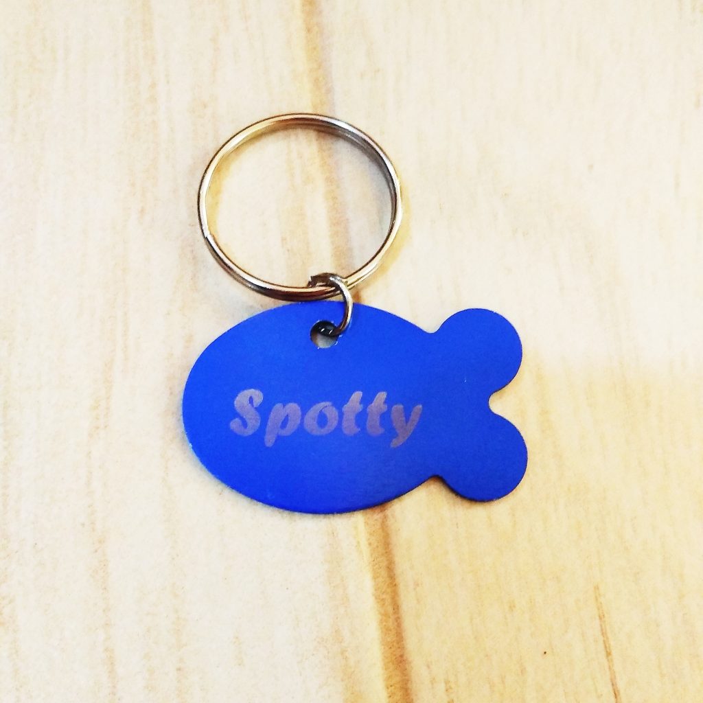 Fish Shaped Tag with Phone Number - Stickerina