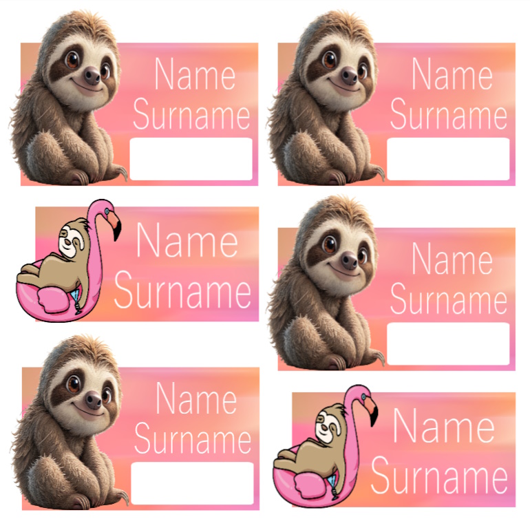 Serene Sloth Sticker Name Labels - Stickerina